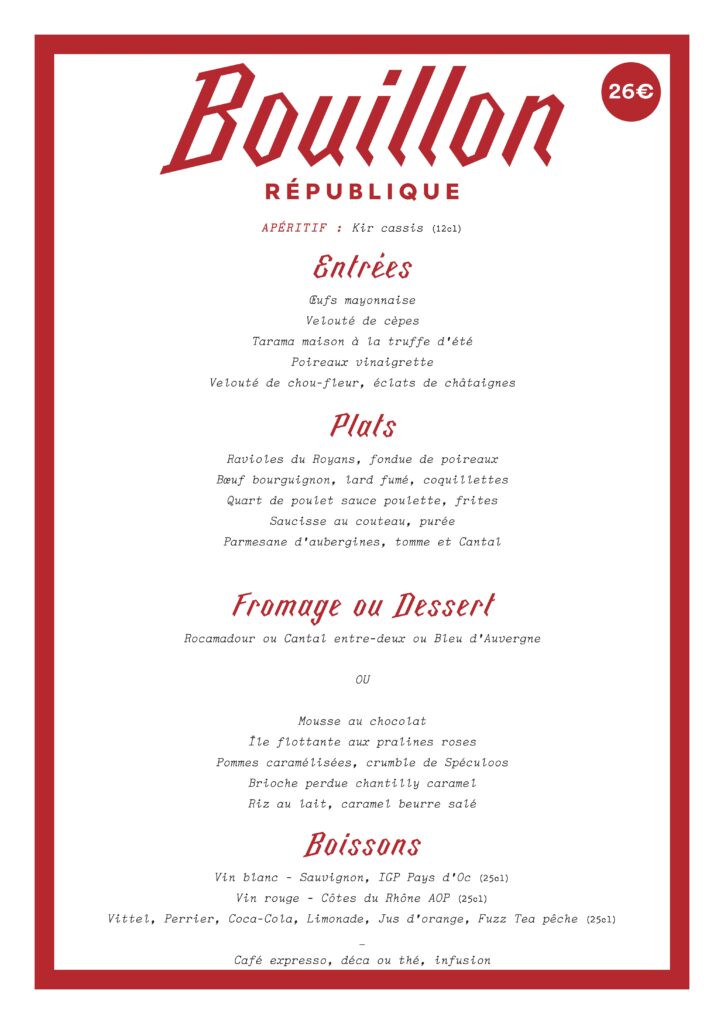 Réservation - République - menus et allergènes - Restaurant Bouillon le ...